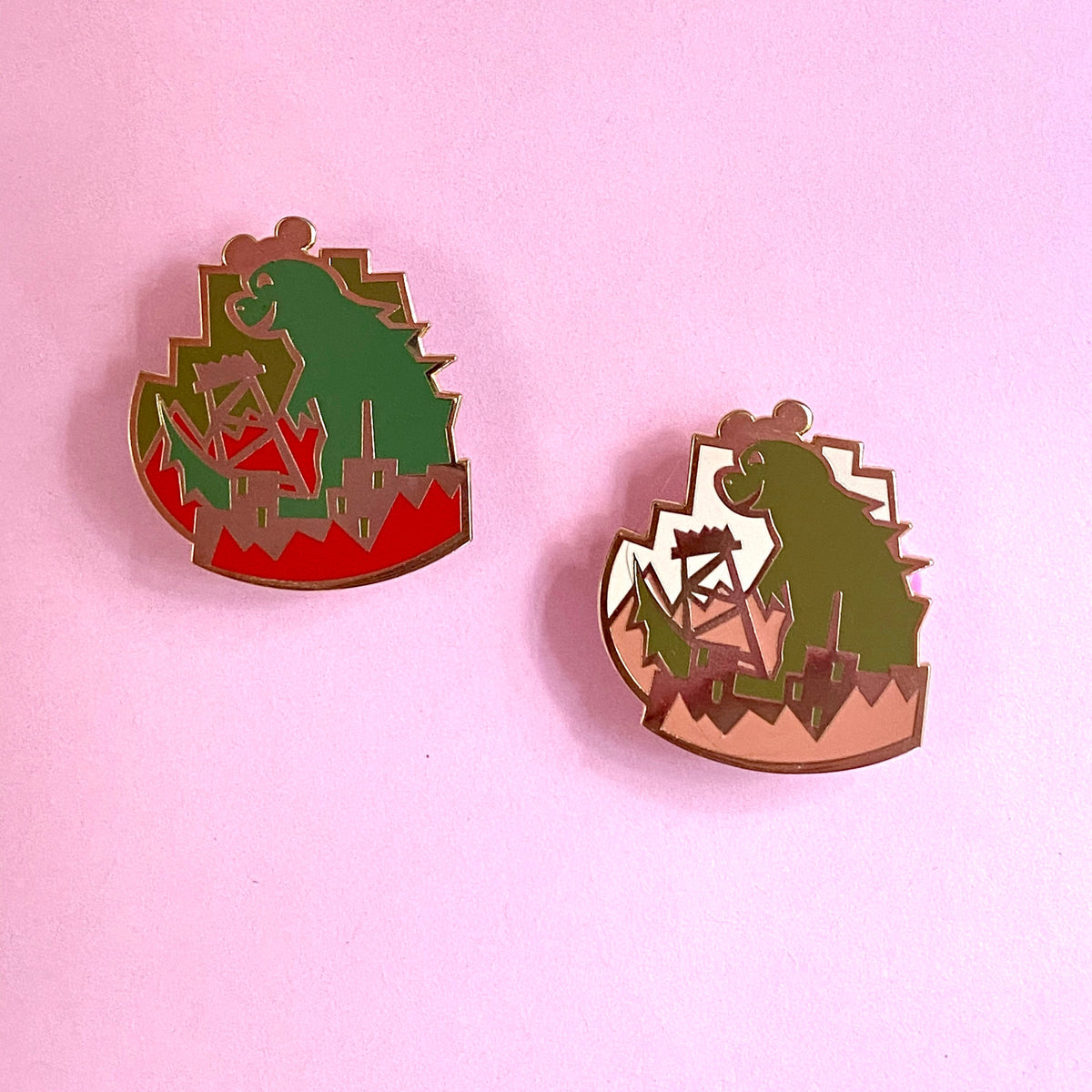 Godzilla and Earful Tower Pins – Charmed & Cozy